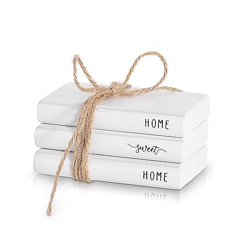 Farmhouse Living Room Decor - Funny Rustic Wooden Mini Faux Books for Your Coffee Table and Entryway Table Top - Small Home Sweet Home for Your Guest Room