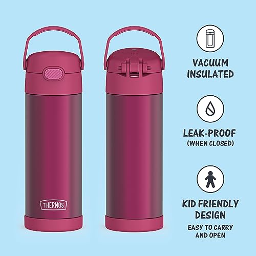 THERMOS FUNTAINER 16 Ounce Stainless Steel Vacuum Insulated Bottle with Wide Spout Lid, Rosewoood