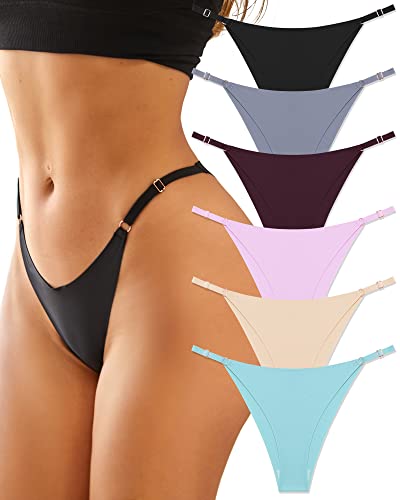 ALL OF ME Adjustable Seamless Underwear for Women Sexy Cheeky Panties High Cut Bikini Underwear No Show Stretchy 6 Pack XS-L