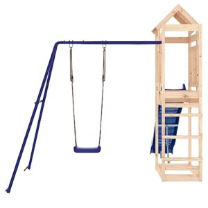 vidaXL Swing Set, Outdoor Backyard Wooden Playset Playground Equipment with Slide, Playground Set for Kids Age 3-8 Years, Solid Wood Pine