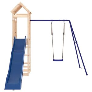 vidaXL Swing Set, Outdoor Backyard Wooden Playset Playground Equipment with Slide, Playground Set for Kids Age 3-8 Years, Solid Wood Pine