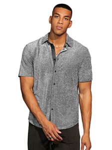 wdirara men's button front short sleeve collar glitter shirt metallic party club tops pure silver m