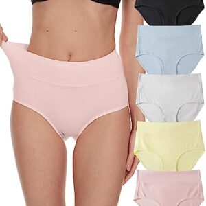 COSOMALL Women's Cotton High Waisted Underwear Ladies Soft Full Briefs Panties Multipack (Multi-B M)