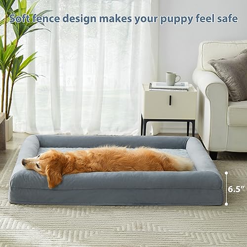 WNPETHOME Orthopedic Dog Beds for Large Dogs, Medium Waterproof Dog Couch with Removable Washable Cover & Anti-Slip Bottom, XL Dog Crate Bed with Sides