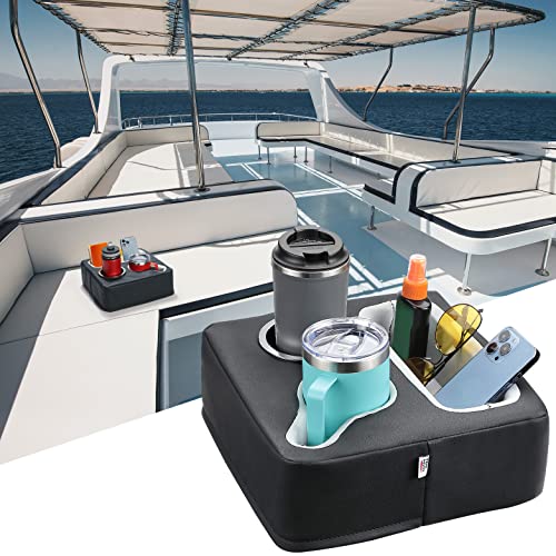 KEMIMOTO Boat Cup Holder, Boat Storage Organizer, Boat Caddy Organizer, Marine Couch Cup Holder Tray, Boat Cabin Storage for Drinks, Snacks, Remotes