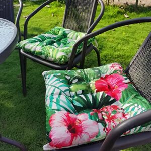 ADK SKY Seat Cushion Tropical Plants Flamingo Chair Pads for Dining Chairs, Office Chair, Car, Floor, Outdoor, Patio，Machine Wash & Dryer Friendly 4 Pack 16"×16"