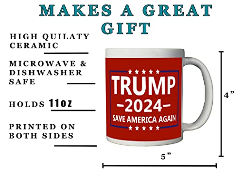 Rogue River Tactical Donald Trump 2024 Coffee Mug Save America Again Trump 2024 Novelty Cup President of The United States MAGA (Red)