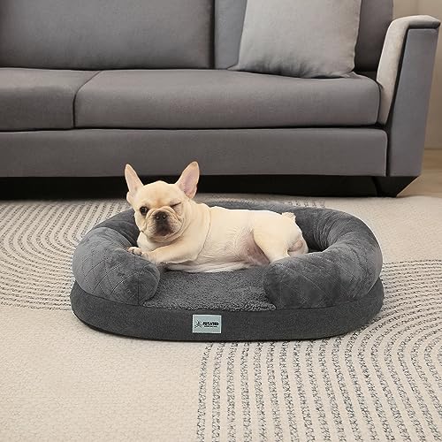 Furated Orthopedic Dog Beds for Large Dogs, Curved Bolster Dog Couch Bed with Egg-Crate Foam, Dog Sofa Bed with Removable Washable Cover and Waterproof Liner, Iron Gray, L