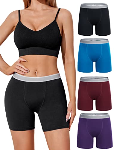 Ekouaer Women Boxer Briefs Cotton Underwear Anti Chafing Boy Shorts Panties 4.5" Inseam 4 Pack