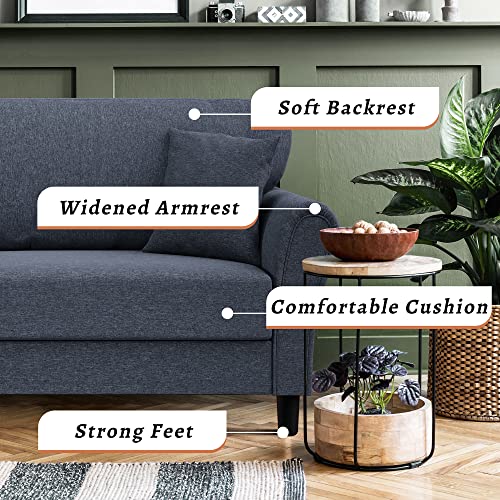 Shintenchi 87 inch Modern Sofa Couch for Livingroom, Mid-Century Loveseat Furniture with Hardwood Frame, Upholstered Couch, Rounded Arms, Deep Seat Sofa Bed for Bedroom, Dark Grey