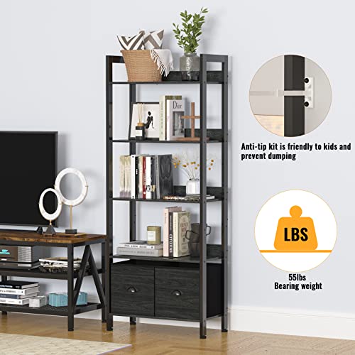 Furologee 5-Tier Bookshelf, Tall Bookcase with 2 Storage Drawers, Long 47" Console Table with 3 Drawers, Entryway Table with Storage Shelves