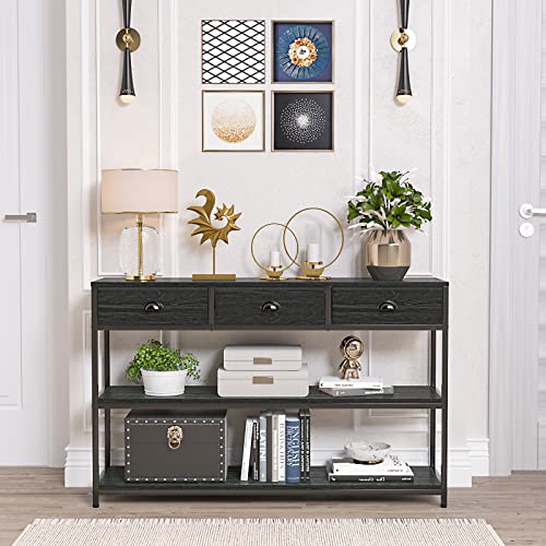 Furologee 5-Tier Bookshelf, Tall Bookcase with 2 Storage Drawers, Long 47" Console Table with 3 Drawers, Entryway Table with Storage Shelves