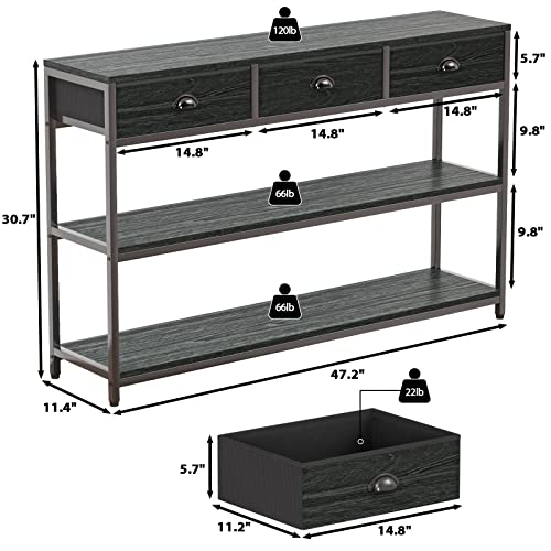 Furologee 5-Tier Bookshelf, Tall Bookcase with 2 Storage Drawers, Long 47" Console Table with 3 Drawers, Entryway Table with Storage Shelves