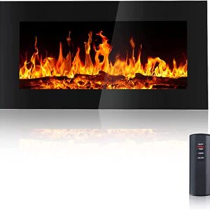 PioneerWorks Electric Fireplace 50 Inch Wall Mounted Electric Fireplace, Remote Control with Timer, Touch Screen, Adjustable Flame Color and Speed, 750W-1500W (36 Inches)