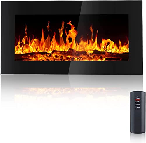 PioneerWorks Electric Fireplace 50 Inch Wall Mounted Electric Fireplace, Remote Control with Timer, Touch Screen, Adjustable Flame Color and Speed, 750W-1500W (36 Inches)