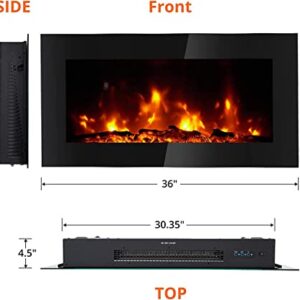 PioneerWorks Electric Fireplace 50 Inch Wall Mounted Electric Fireplace, Remote Control with Timer, Touch Screen, Adjustable Flame Color and Speed, 750W-1500W (36 Inches)