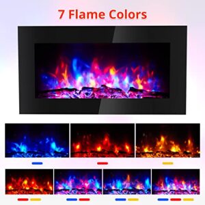 PioneerWorks Electric Fireplace 50 Inch Wall Mounted Electric Fireplace, Remote Control with Timer, Touch Screen, Adjustable Flame Color and Speed, 750W-1500W (36 Inches)