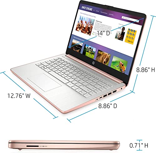 HP 2022 est Premium 14-inch HD Laptop|Intel Celeron N4020 to 2.8GHz 16GB RAM 576GB(64GB SSD+ 512GB Card)|Webcam Bluetooth HDMI USB-C Wi-Fi|LIONEYE Bundle|Rose Gold 14-dq0054dx