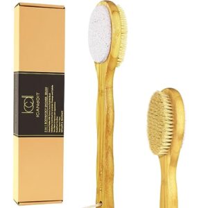 icandoit stiff sisal bristles 2 in 1 long handle bath&shower brush,bath scrubber with pumice stone,exfoliate&soften skin,dry brushing body brush for cellulite&lymphatic drainage,reduce ingrown hairs