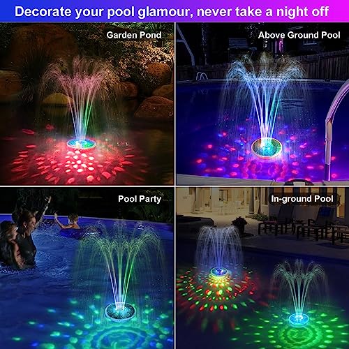 ChlorStar Solar Floating Pool Fountain with Underwater Lights Show, Solar Powered Water Fountain, Solar Fountain Pump with 6 Light Modes, Solar Water Pool Fountains for Inground Above Ground Pools-1PC