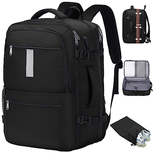 DWQOO Extra Large Travel Backpack For Men and Women,As Personal Item Flight Approved Carry On Backpack,TSA Friendly 17.3inch Laptop Backpack,Black