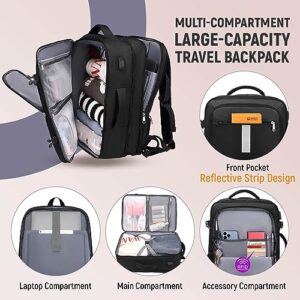 DWQOO Extra Large Travel Backpack For Men and Women,As Personal Item Flight Approved Carry On Backpack,TSA Friendly 17.3inch Laptop Backpack,Black