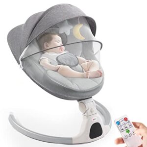 baby swings for infants, electric portable baby swing for newborn baby, bluetooth touch screen/remote control timing function 5 swing speeds 3 seat positions baby bouncer for boy girl gray