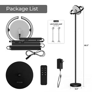 FIMEI Modern Floor Lamp, LED Bright Rotatable Ring Shaped Design Standing Lamp, Eye-Protecting Stepless Dimming, 3 Color Temperatures 3000K-6000K, Touch/Remote Control, for Living Room Bedroom Office