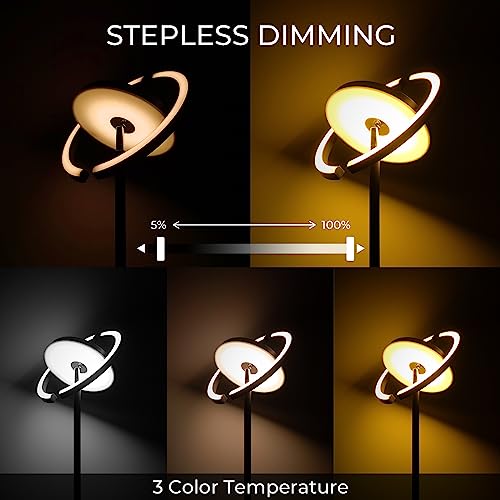 FIMEI Modern Floor Lamp, LED Bright Rotatable Ring Shaped Design Standing Lamp, Eye-Protecting Stepless Dimming, 3 Color Temperatures 3000K-6000K, Touch/Remote Control, for Living Room Bedroom Office