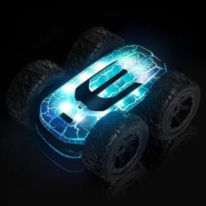 triplefine remote control car for kids 8-12, 360°rotating with 2 batteries, double-sided rc car stunt car toy, 2.4ghz remote control with led lights and headlights