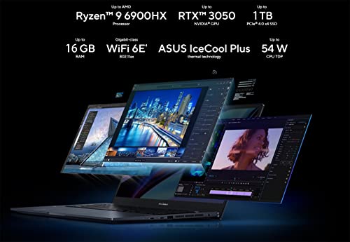 ASUS 2023 Zenbook Pro 17 17.3” 2.5K 165Hz Business Laptop, AMD Ryzen 9 6900HX, 16GB RAM, 1TB PCIe SSD, Backlit Keyboard, NVIDIA GeForce RTX 3050, Win 11, Black, 32GB SnowBell USB Card