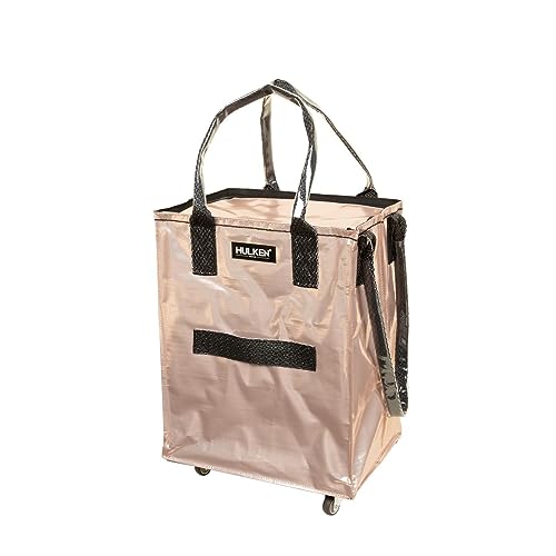 HULKEN - (Medium, Rose Gold) Reusable Grocery Bag On Wheels, Shopping Trolley, Rolling Tote, Zipper Closure, Lightweight, Carries Up to 66 lb, Folds Flat, Unbreakable Handles