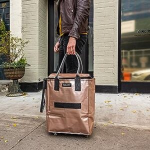 HULKEN - (Medium, Rose Gold) Reusable Grocery Bag On Wheels, Shopping Trolley, Rolling Tote, Zipper Closure, Lightweight, Carries Up to 66 lb, Folds Flat, Unbreakable Handles