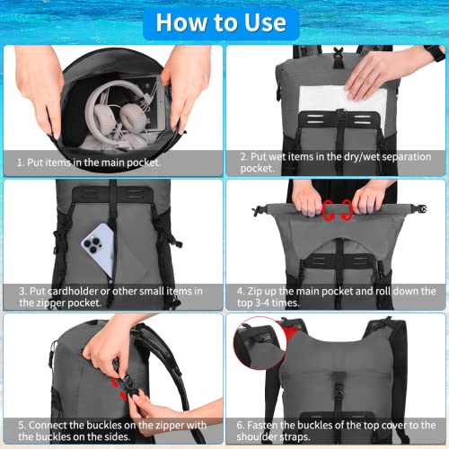 Atarni Waterproof Dry Bag Backpack - 20L/30L Floating Lightweight Bags With Zipper Dry Sack & Roll Top for Kayaking Swimming Boating Rafting Fishing Hiking Camping and Beach