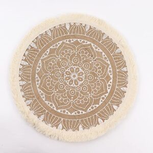 balsacircle 4 natural 15 in round burlap jute placemats white mandala print fringe trim wedding party events decorations supplies