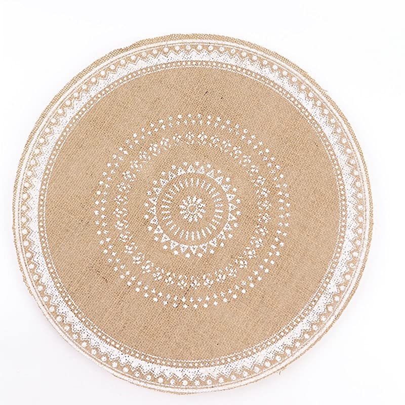 BalsaCircle 4 Natural 15 in Round Burlap Jute Braided Placemats White Prints Wedding Party Events Receptions Decorations Supplies