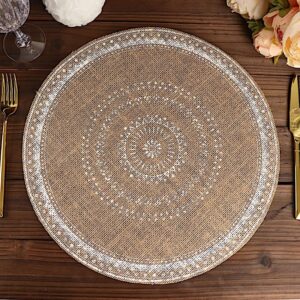 BalsaCircle 4 Natural 15 in Round Burlap Jute Braided Placemats White Prints Wedding Party Events Receptions Decorations Supplies