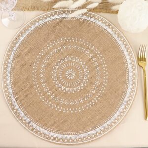 BalsaCircle 4 Natural 15 in Round Burlap Jute Braided Placemats White Prints Wedding Party Events Receptions Decorations Supplies