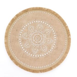 balsacircle 4 natural 15 in round burlap jute placemats white prints fringe tassel trim party events reception decorations supplies