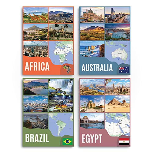 Sproutbrite Social Studies Geography Places Around the World - Middle School History Posters Classroom Decorations and Learning Materials for K-12 Students and Teachers