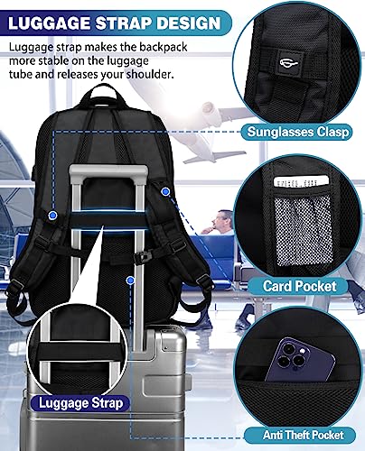 VANKEV Travel Backpack, Extra Large Laptop Backpack for Women Men，School College Business Work Bookbag Anti Theft TSA Approved Computer Bag Fits 17 Inch Laptop with USB Charging Port(Black)