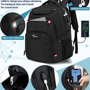 VANKEV Travel Backpack, Extra Large Laptop Backpack for Women Men，School College Business Work Bookbag Anti Theft TSA Approved Computer Bag Fits 17 Inch Laptop with USB Charging Port(Black)