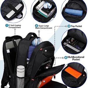 VANKEV Travel Backpack, Extra Large Laptop Backpack for Women Men，School College Business Work Bookbag Anti Theft TSA Approved Computer Bag Fits 17 Inch Laptop with USB Charging Port(Black)