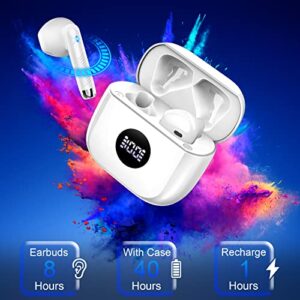 Wireless Earbuds, Bluetooth 5.3 Ear Buds LED Power Display Headphones Bass Stereo, Bluetooth Earbuds in-Ear Noise Cancelling Mic, 40H Playback Mini Case IP7 Waterproof Sports Earphones for Android iOS