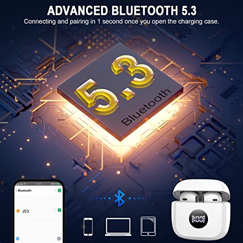 Wireless Earbuds, Bluetooth 5.3 Ear Buds LED Power Display Headphones Bass Stereo, Bluetooth Earbuds in-Ear Noise Cancelling Mic, 40H Playback Mini Case IP7 Waterproof Sports Earphones for Android iOS