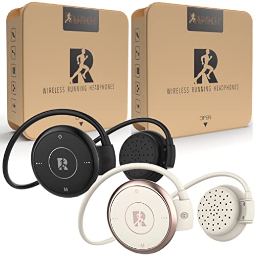 2 x Running Headphones Designed by Runners - Black and White Set of Runar RNR1 Wireless Bluetooth V5.0 Neckband Earphones