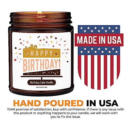 1OAK Happy Birthday Candle - Birthday Cake Candle - Birthday Candles for Women - Happy Birthday Gifts for Women - Happy Birthday Candles Gifts for Women - Bday Gift for Women - Amber Glass Jar 9oz