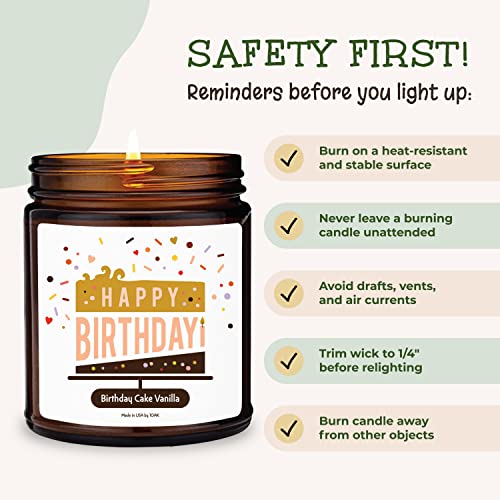 1OAK Happy Birthday Candle - Birthday Cake Candle - Birthday Candles for Women - Happy Birthday Gifts for Women - Happy Birthday Candles Gifts for Women - Bday Gift for Women - Amber Glass Jar 9oz