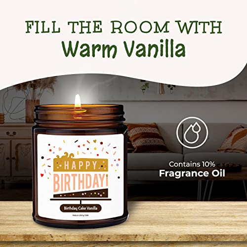 1OAK Happy Birthday Candle - Birthday Cake Candle - Birthday Candles for Women - Happy Birthday Gifts for Women - Happy Birthday Candles Gifts for Women - Bday Gift for Women - Amber Glass Jar 9oz