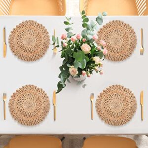 RIANGI 100% Jute Plate Mat Set 4 Reversible Natural 13x13 Inches Table Plate Mat Plate Chargers Rattan - Hand Made by Skilled Artisans - Table Settings for Dining Table Decor